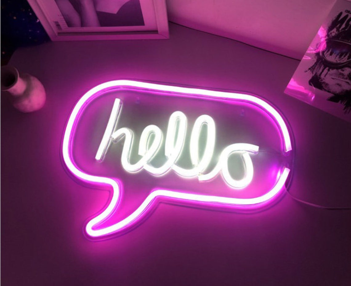 Hello Led Neon Sign Light Neon Light Wall Word Poster Etsy