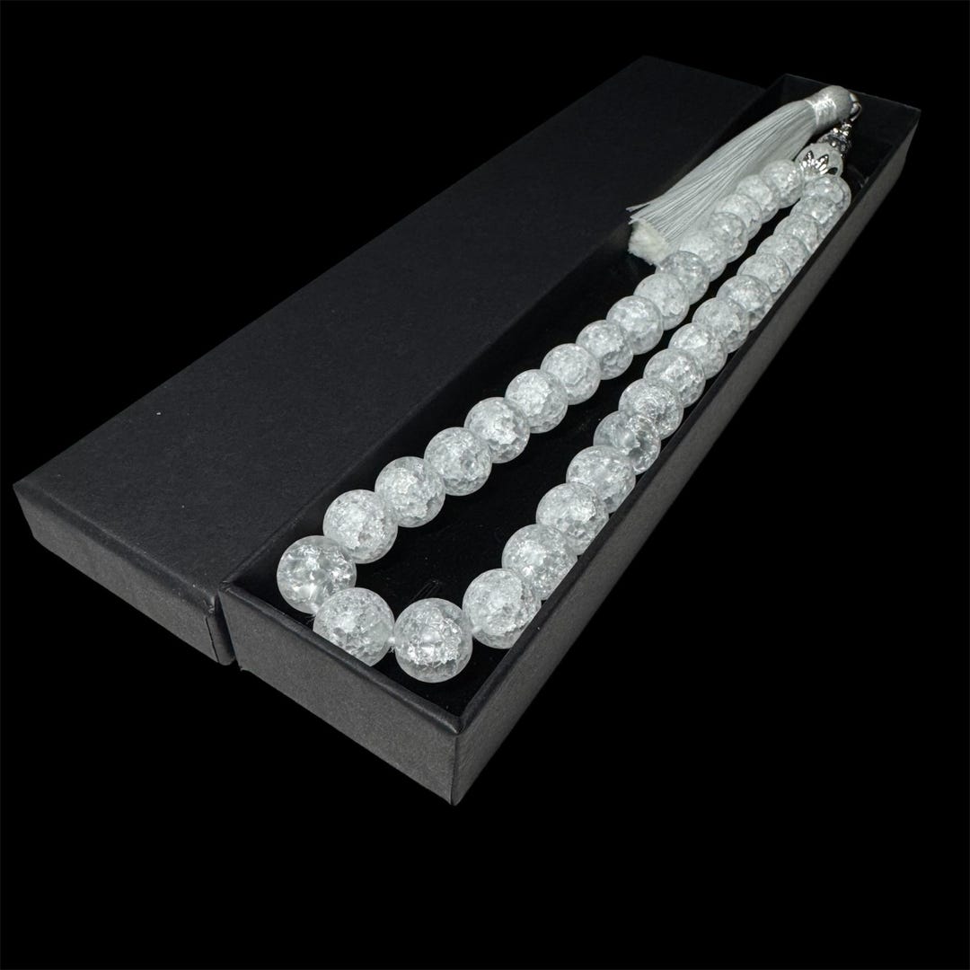 Handmade Real Frosted Cracked Quartz Gemstone Prayer Beads, 33 Beads ...
