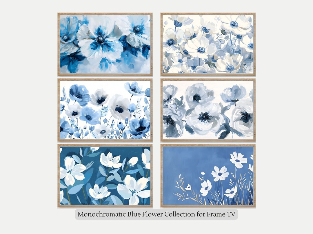 Frame TV |monochromatic Blue Flower Collection for Frame TV | Art for ...
