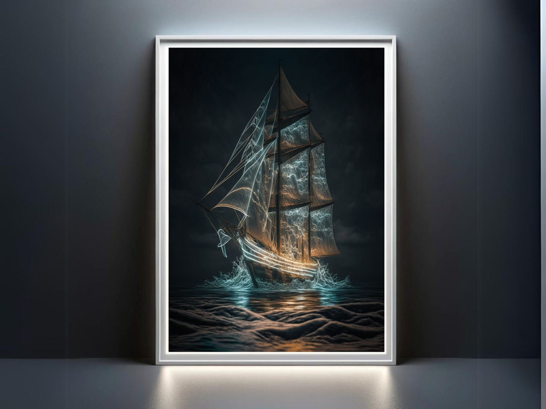 Sailing Ship Light Art, Ship Wall Art, Digital Download ,digital Print ...