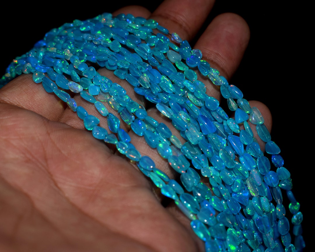 Blue Ethiopian Opal Smooth Tumble Shape Nugget Beads Galaxy Fire Opal ...