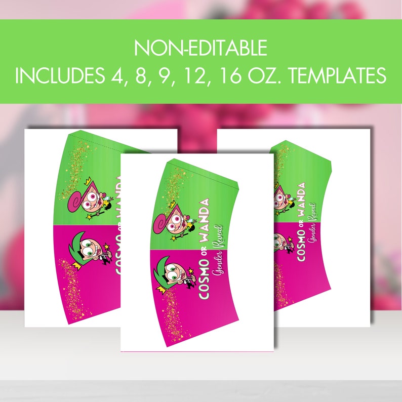 Fairly Odd Parents Cup Wrap Templates Cosmo or Wanda Green and Pink ...