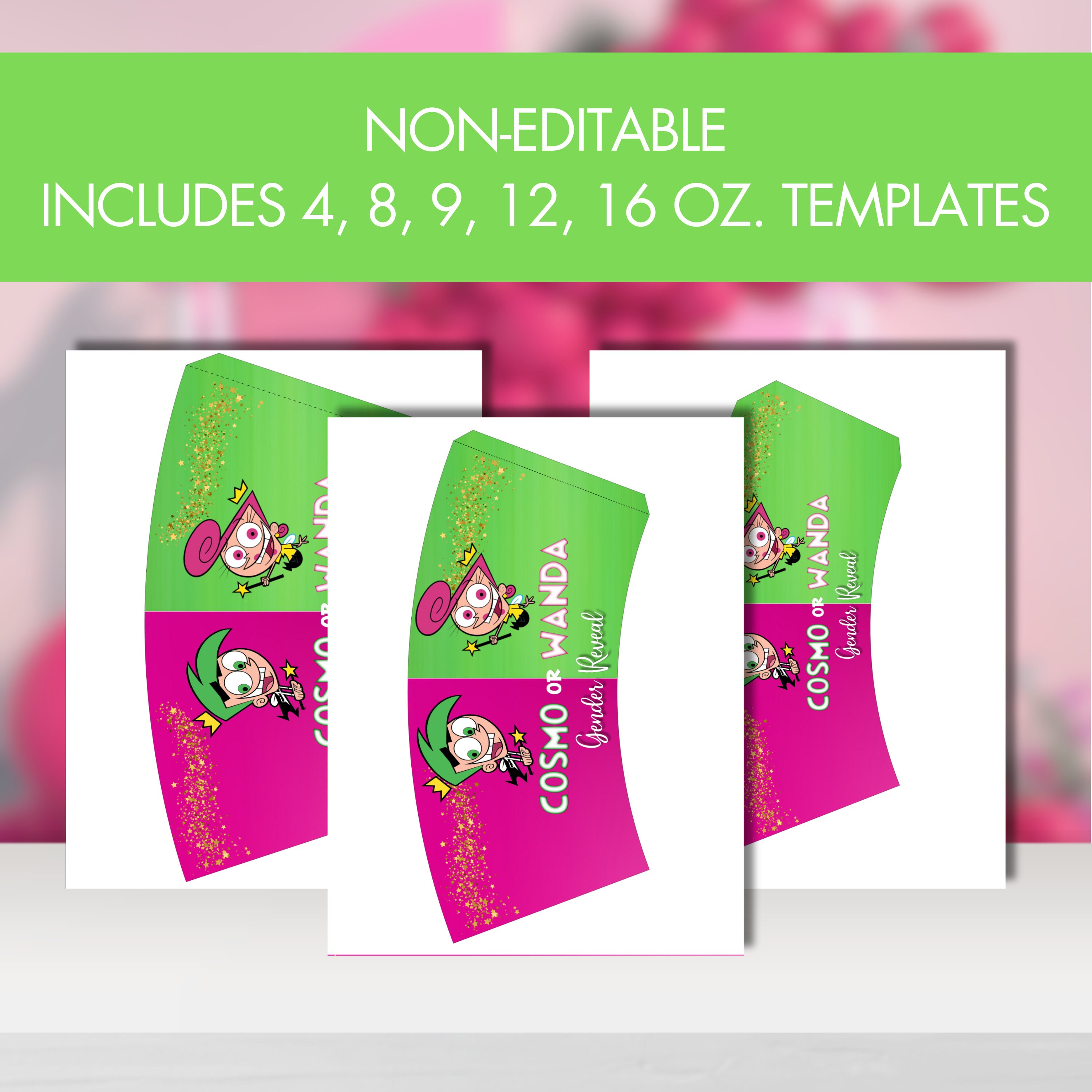 Fairly Odd Parents Cup Wrap Templates Cosmo or Wanda Green and Pink ...