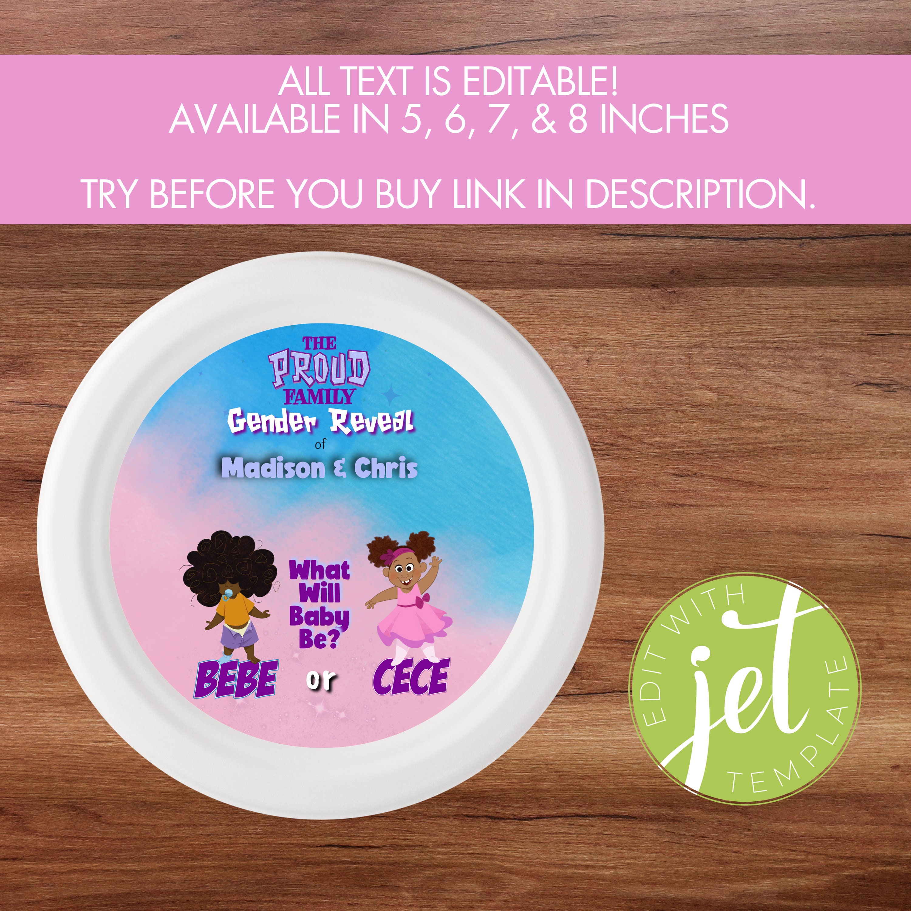Proud Family Bebe Cece Gender Reveal Plate Proud Family Gender - Etsy