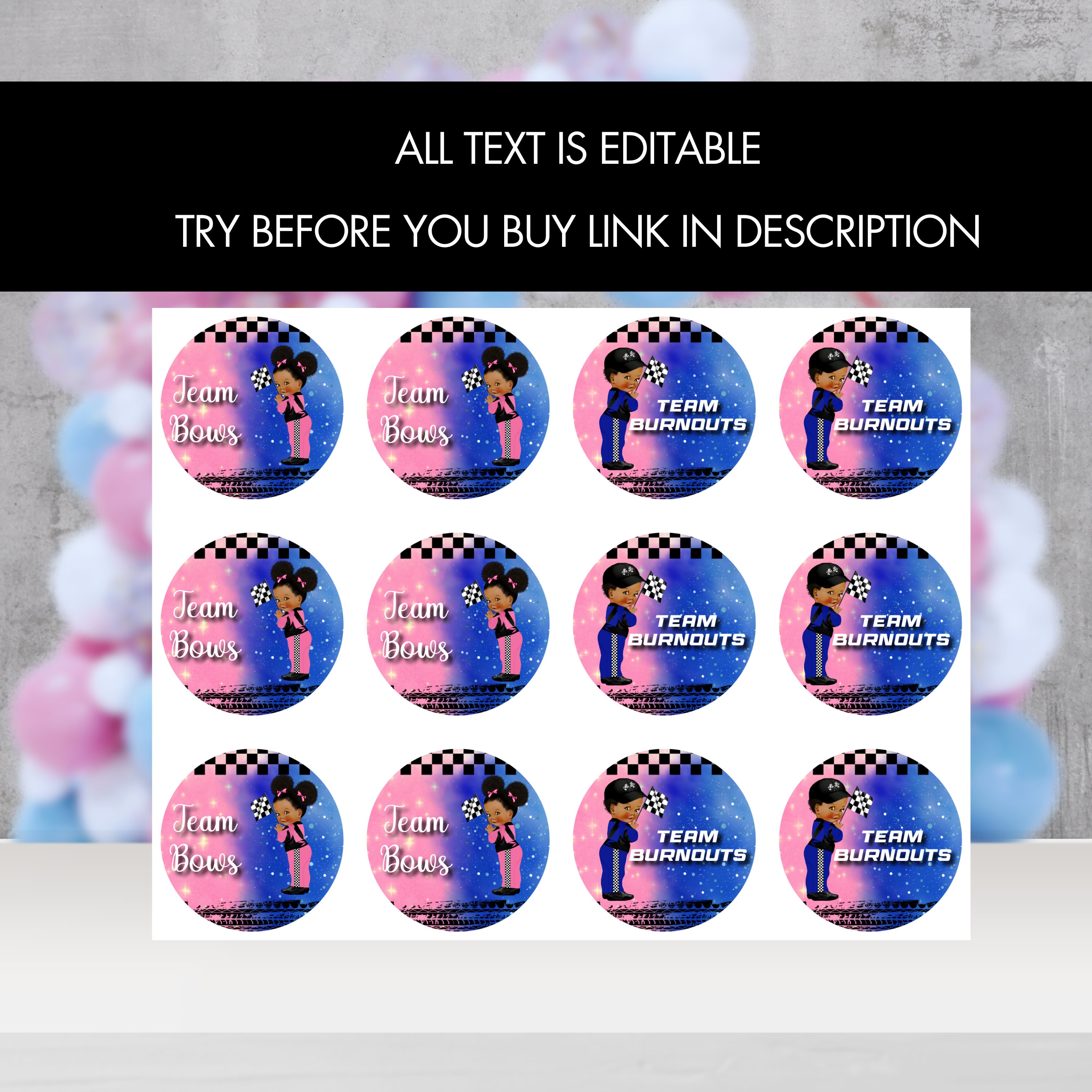Race Car Driver Burnouts or Bows Gender Reveal Team Stickers | Racing ...