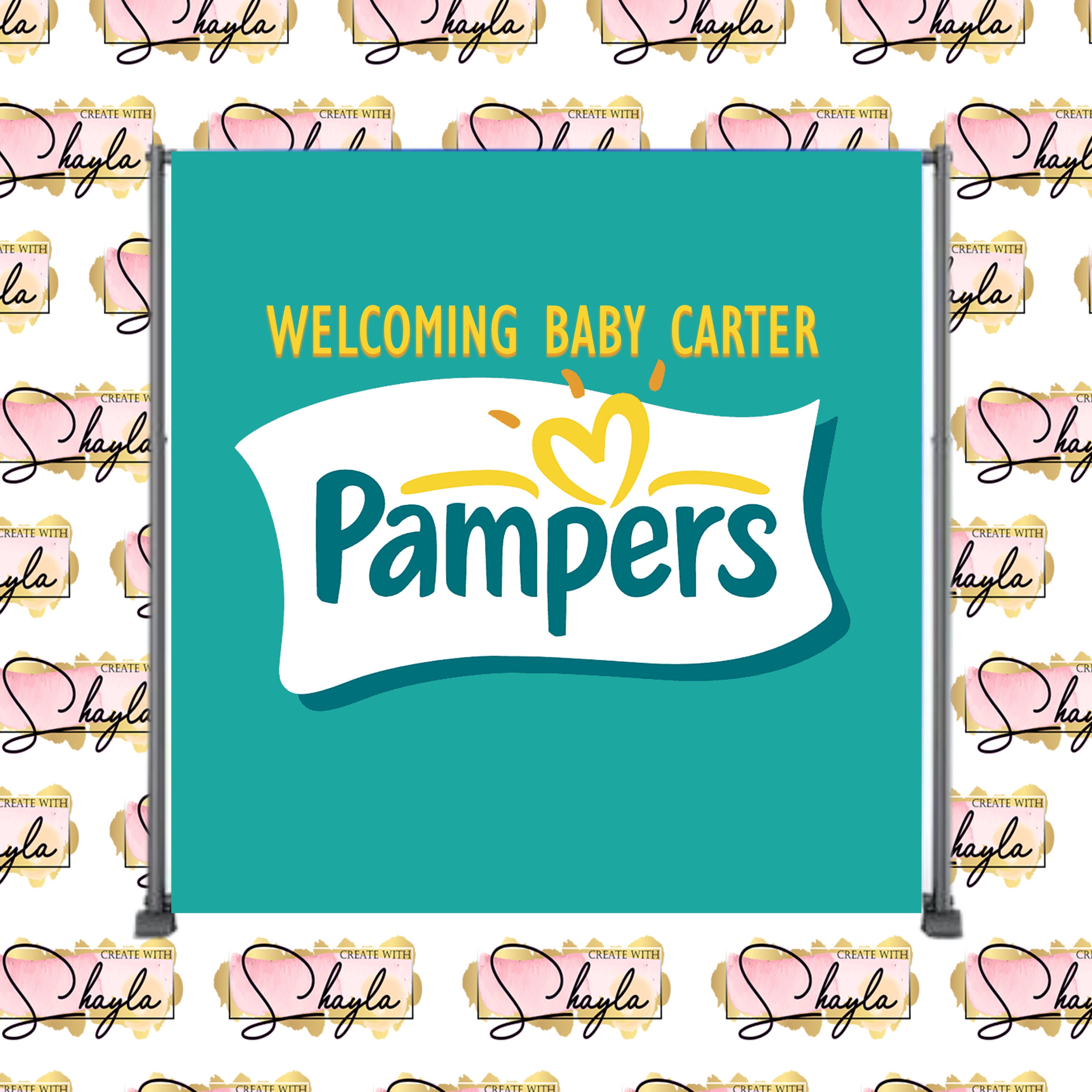 Pampers Baby Shower Digital Backdrop, Pampers Baby Shower, Baby Shower ...