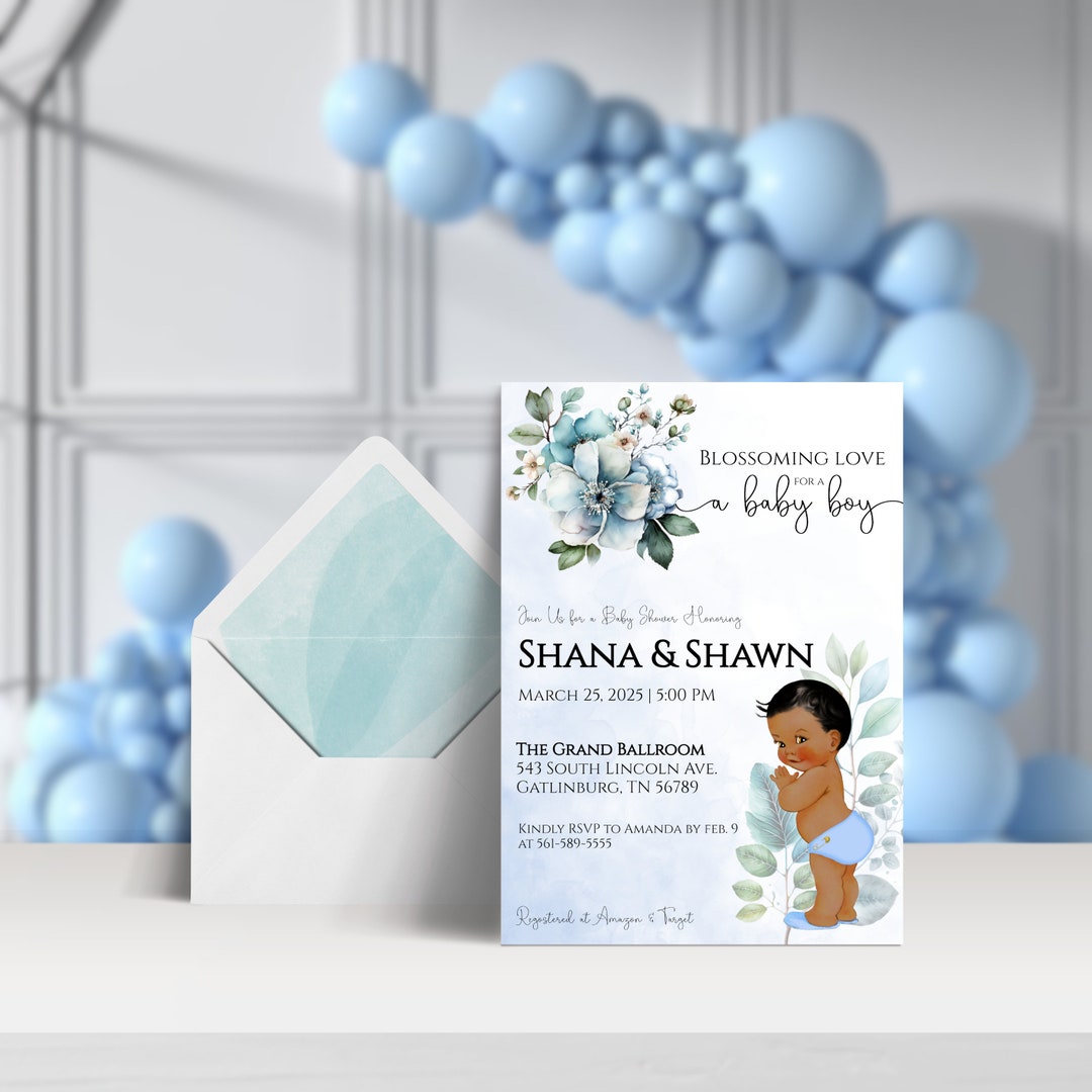 Blossoming Love Spring Boy Baby Shower Twins Paper Invite 5x7 | African ...