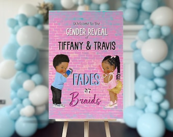 Fades or Braids Backdrop Banner Gender Reveal Decorations Gender Reveal ...