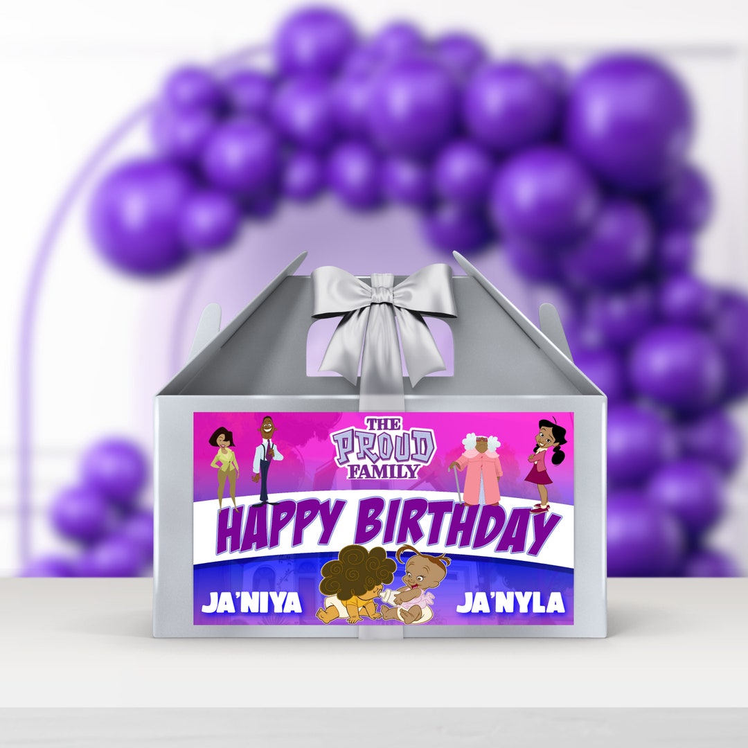 Proud Family Birthday Gable Box Sticker Template | Twins Birthday Party ...