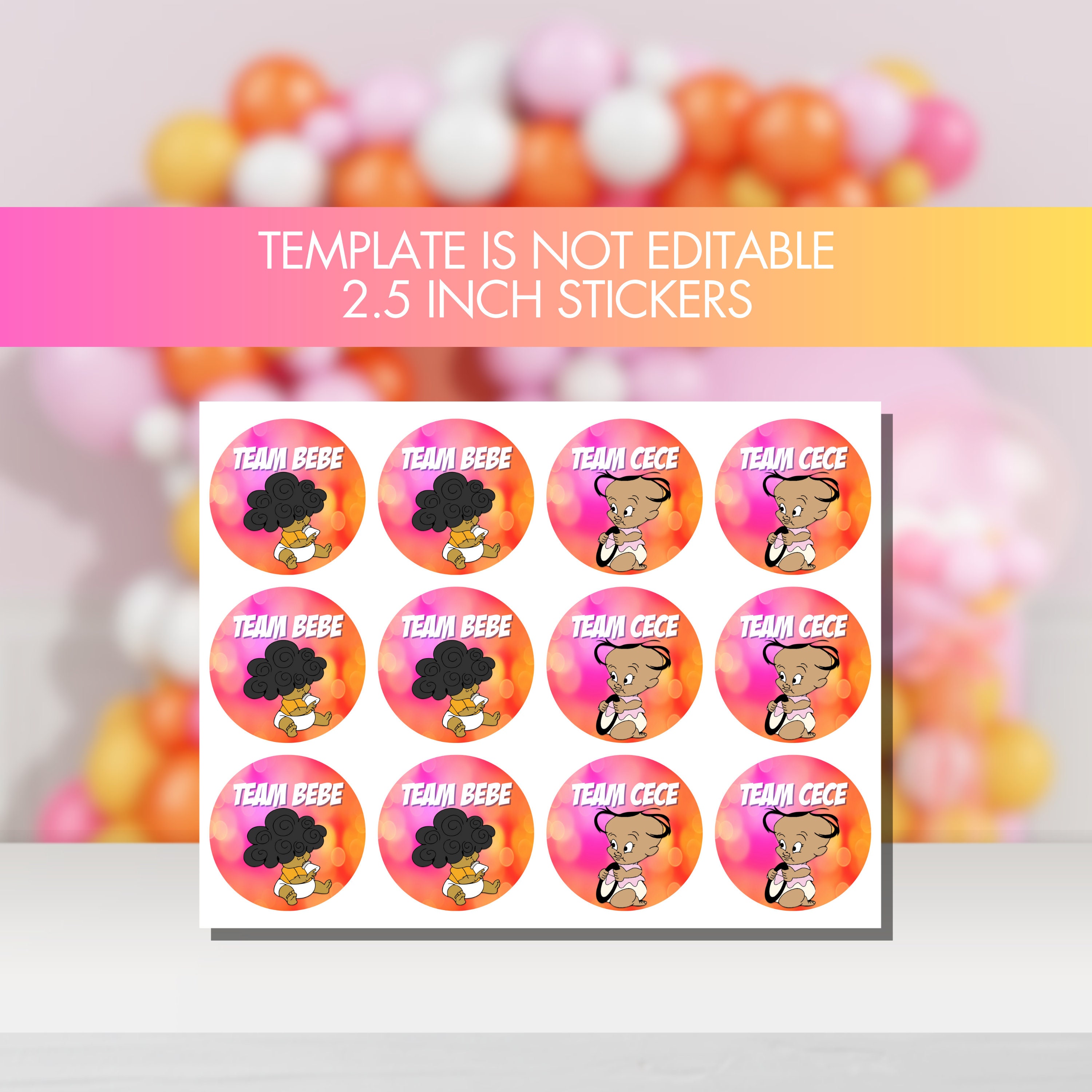 Proud Family Gender Reveal Party Stickers Team Bebe or Team Cece Gender ...