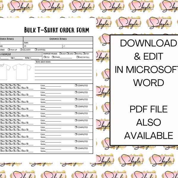 Sublimation Order Form - Etsy