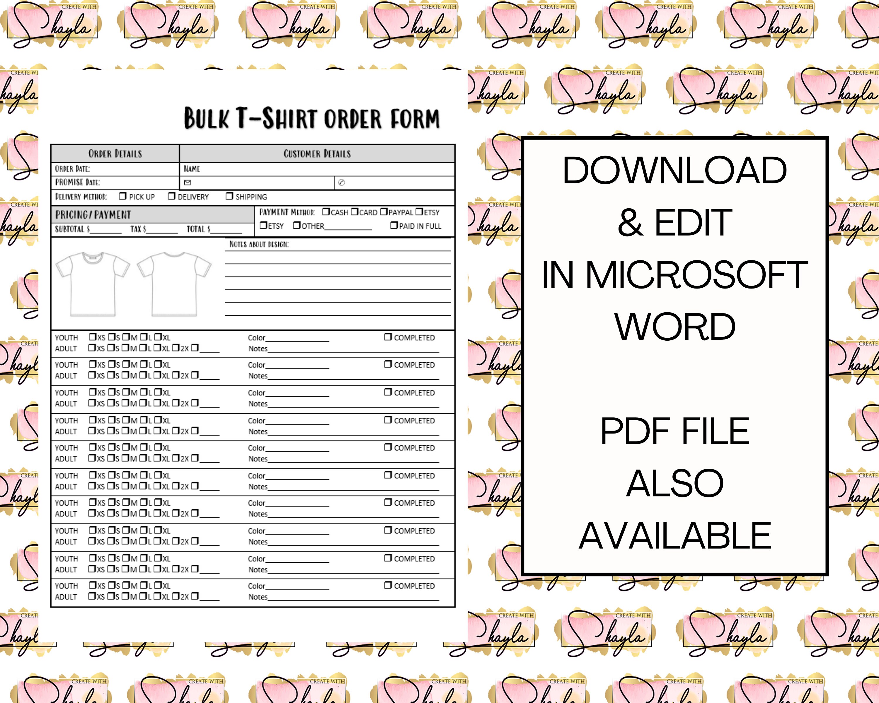 Bulk T-shirt Order Form - Etsy