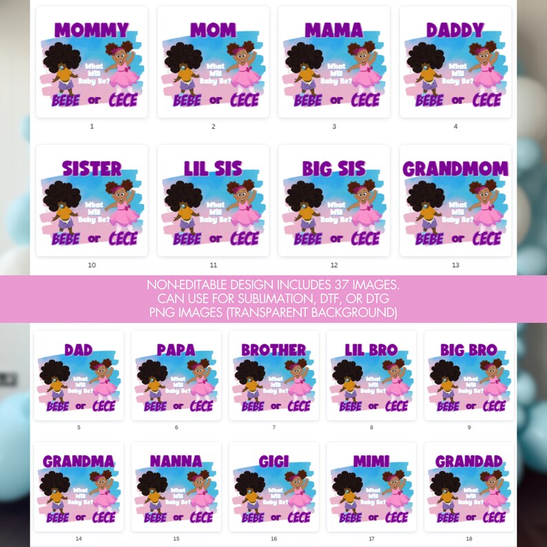 Proud Family Bebe or Cece Gender Reveal Family Shirt Designs DTF DTG ...