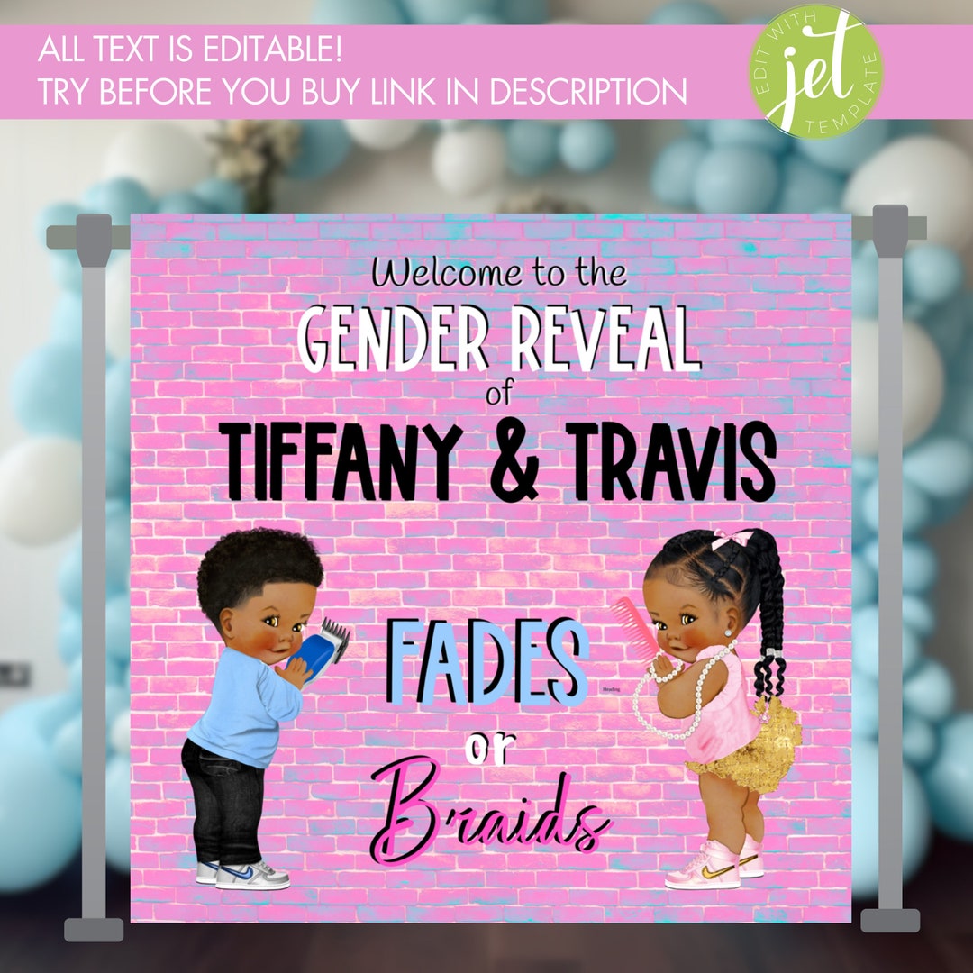 Fades or Braids Backdrop Banner Gender Reveal Decorations Gender Reveal ...