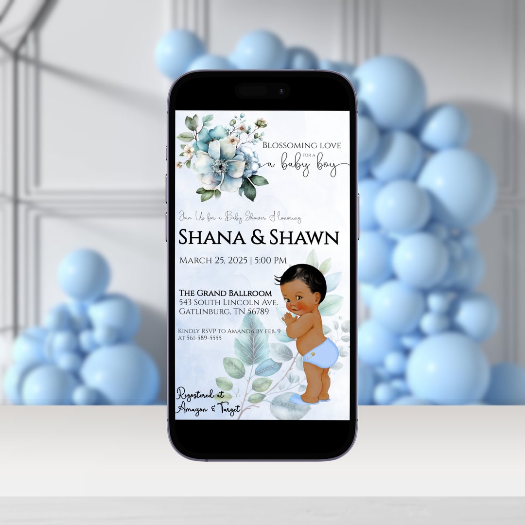 Blossoming Love Spring Boy Baby Shower Twins Digital Invitation ...