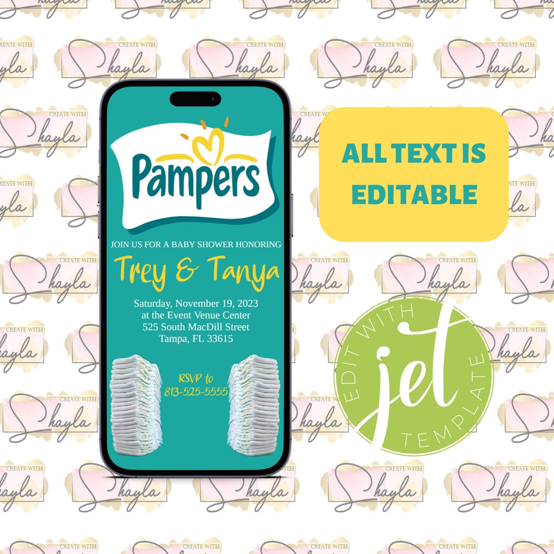 Pampers Baby Shower Digital Invite - Etsy