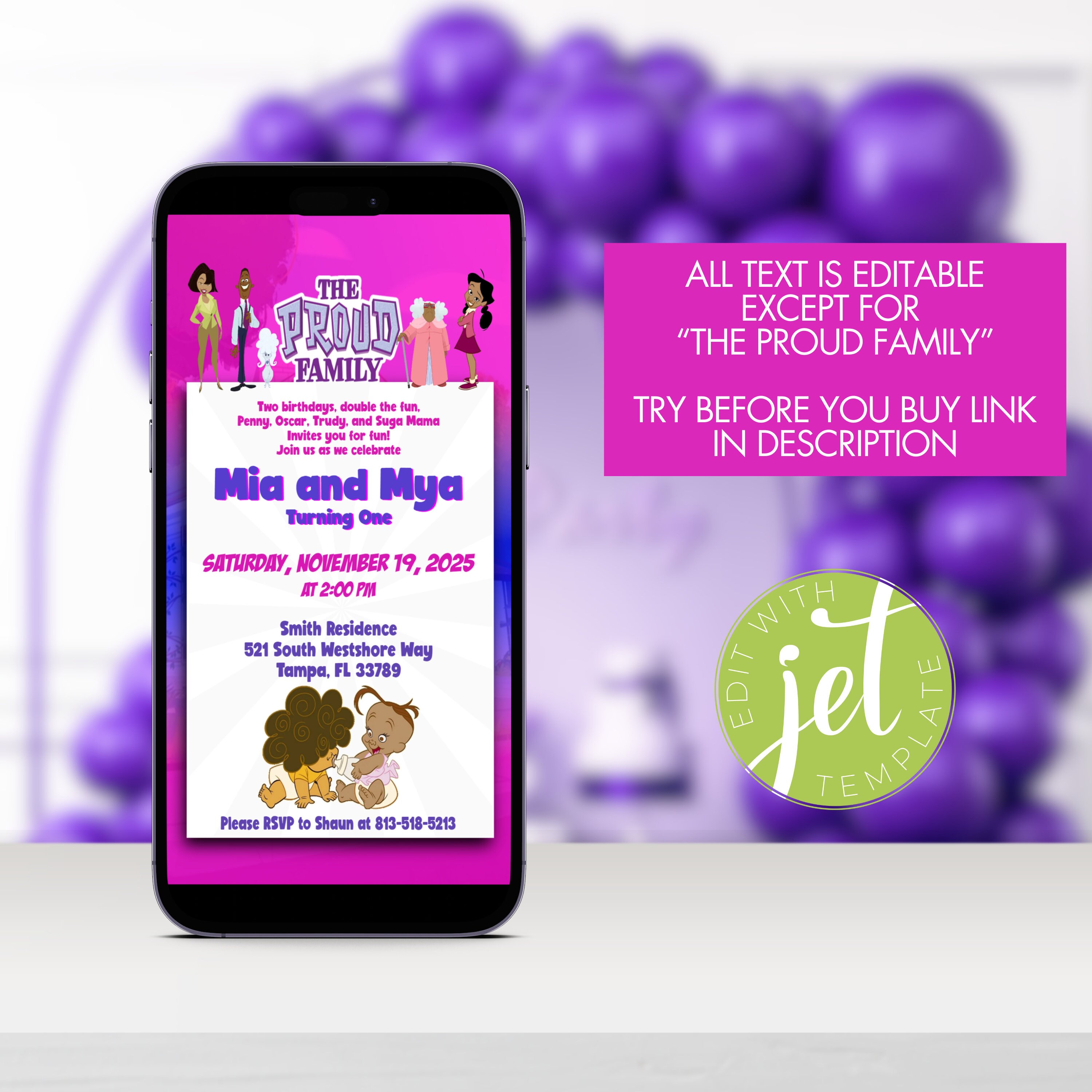 Proud Family Birthday Digital Invitation Twins Birthday - Etsy