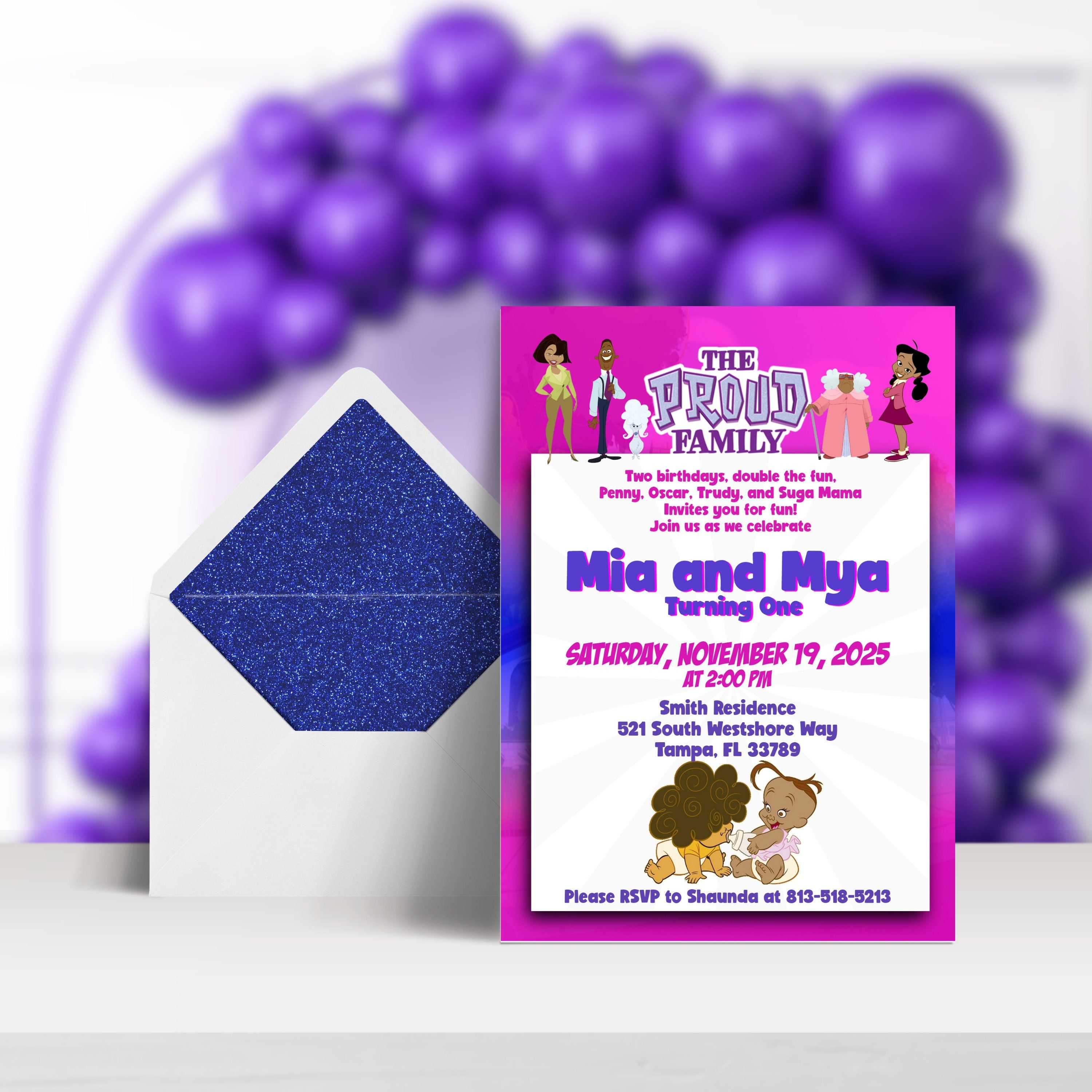 Proud Family Birthday Paper Invitation Twins Birthday Invitation Bebe ...