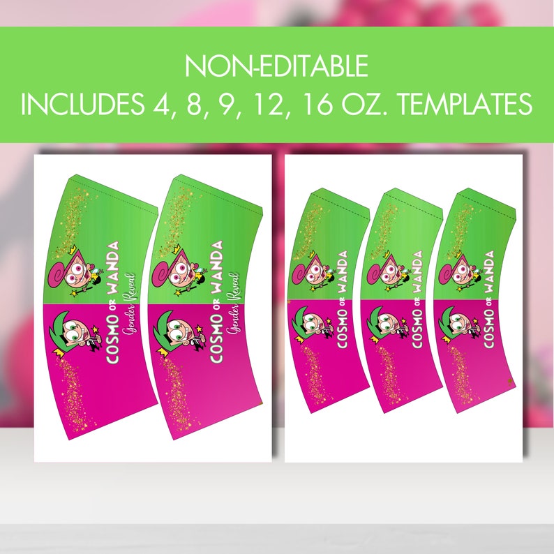 Fairly Odd Parents Cup Wrap Templates Cosmo or Wanda Green and Pink ...