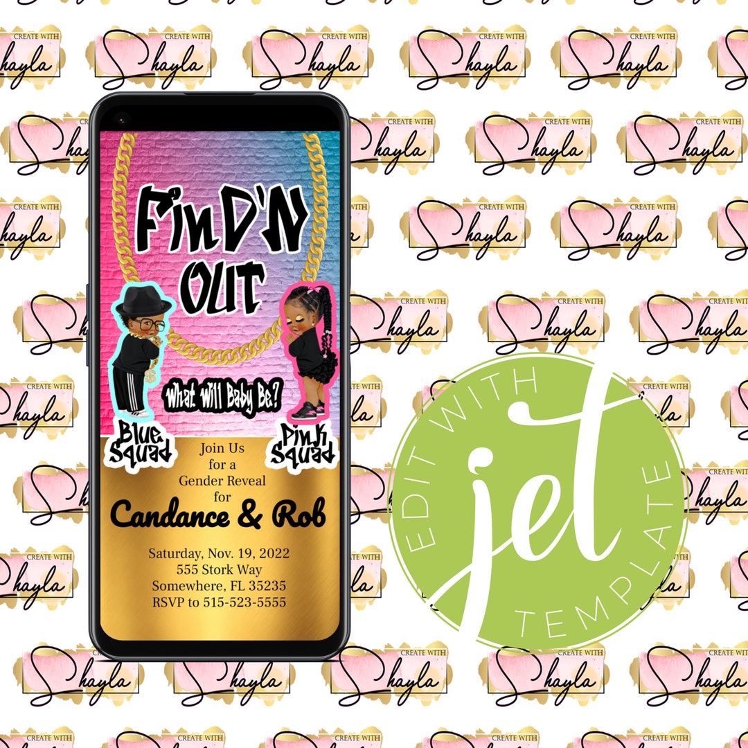 Find N' Out Gender Reveal Digital Invite - Pink & Blue - Etsy