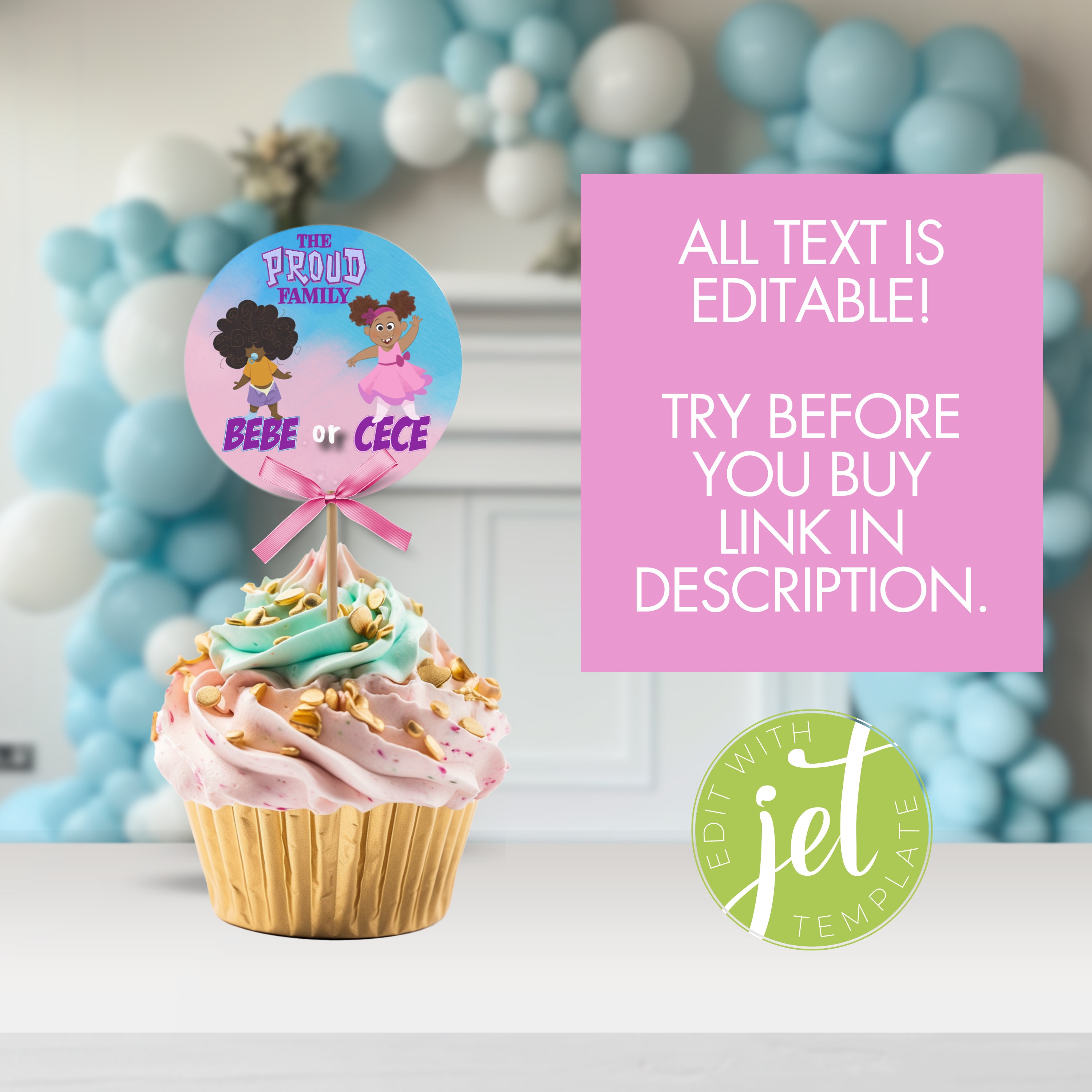 Proud Family Bebe Cece Gender Reveal Cupcake Toppers Proud Family ...