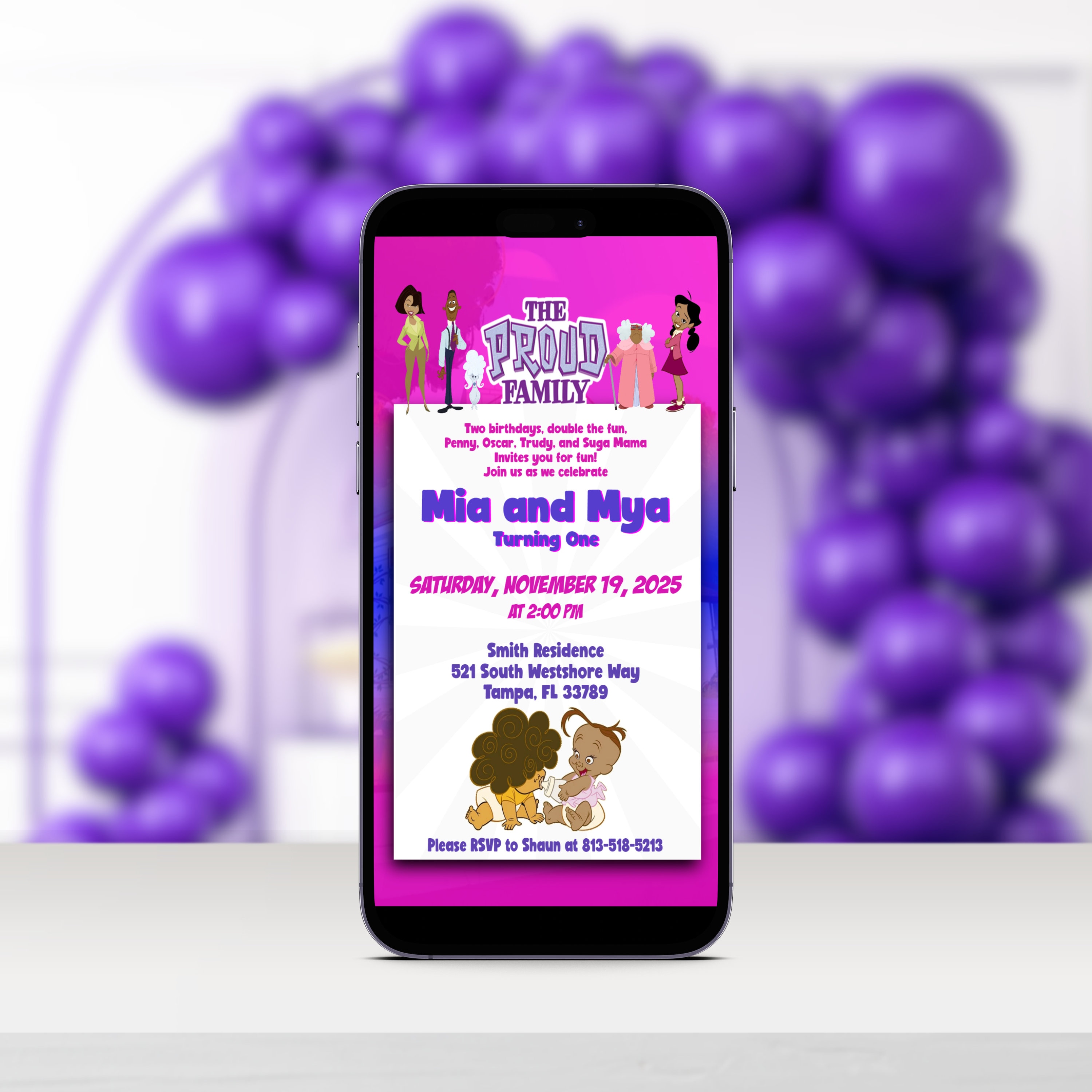 Proud Family Birthday Digital Invitation | Twins Birthday Invitation ...