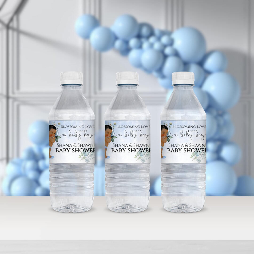 Blossoming Love Spring Boy Baby Shower Twins Water Bottle Label ...