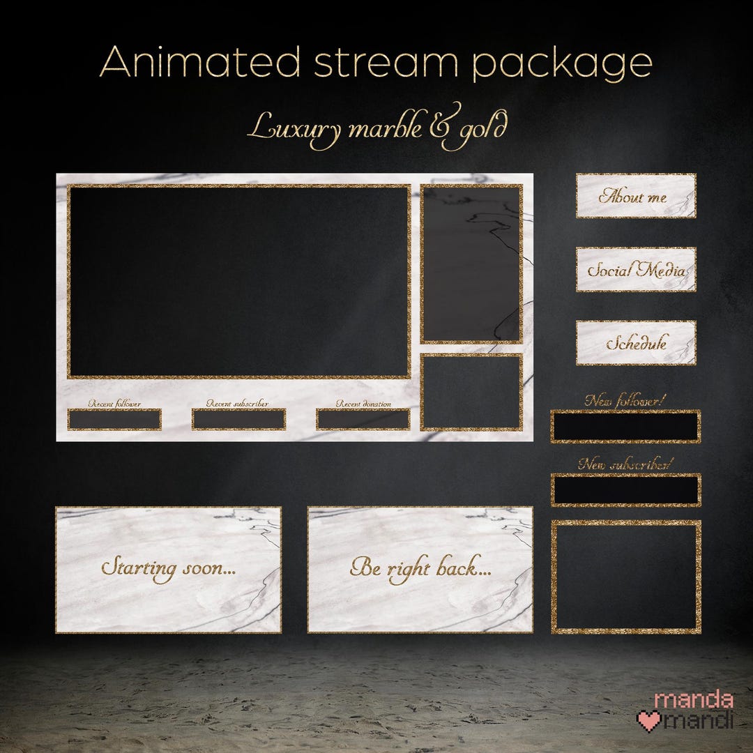 Animated Stream Package | Luxury Marble and Sparkly Gold | Twitch ...