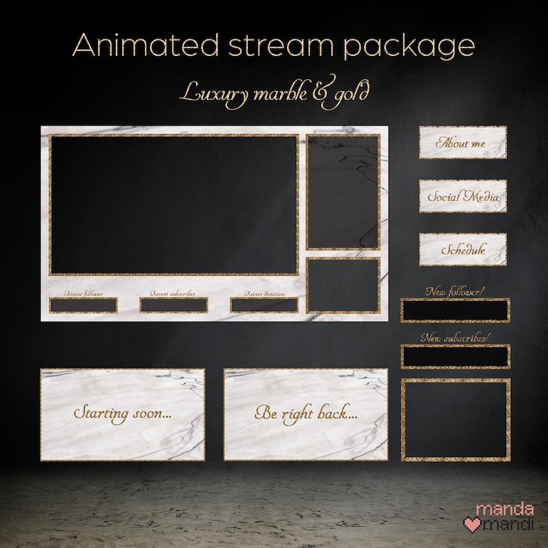 Animated Stream Package | Luxury Marble and Sparkly Gold | Twitch ...