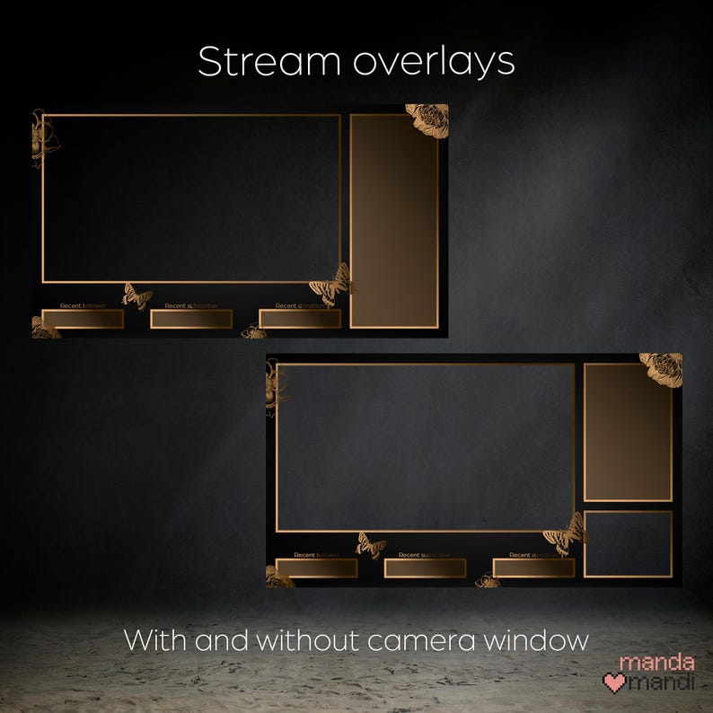 Animated Stream Package | Luxury Black & Gold | Flowers - Butterflies ...