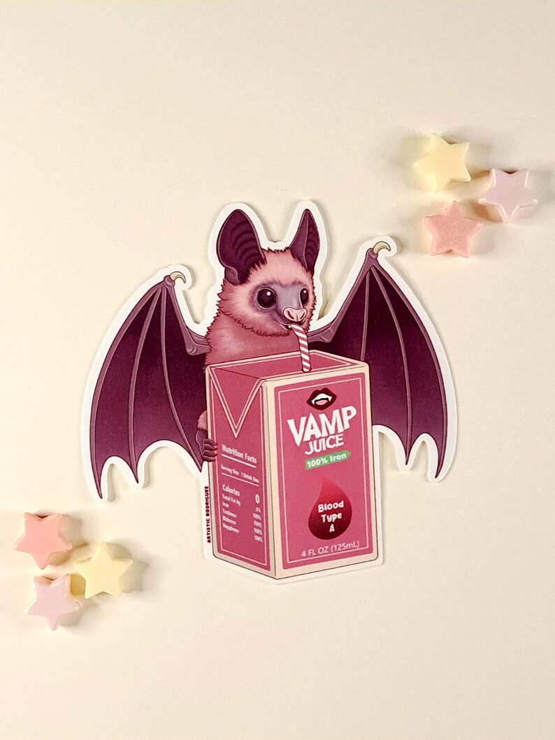 Vamp Juice Sticker | Bat | Animal Sticker | Vampire | Cute Food Decal - Etsy