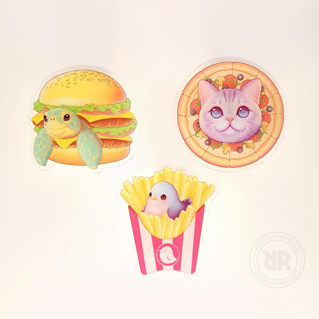 Junk Food Animal Acrylic Pin: Burger Turtle, Fries Bird, Pizza Cat - Etsy