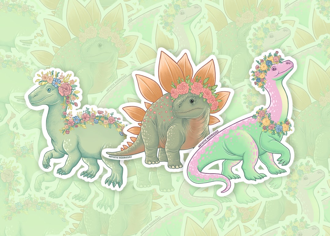 Floral Dinosaur Sticker Pack | Pastel | Spring | Flower | Dinosaurs - Etsy