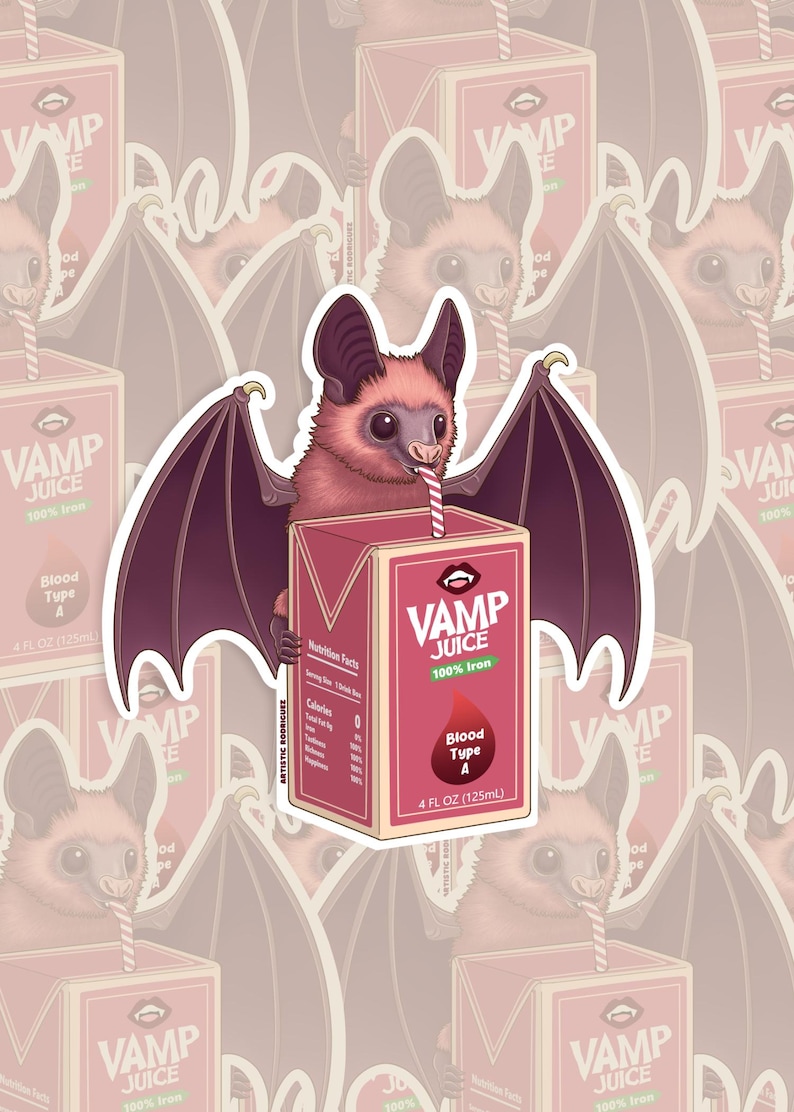 Vamp Juice Sticker | Bat | Animal Sticker | Vampire | Cute Food Decal - Etsy