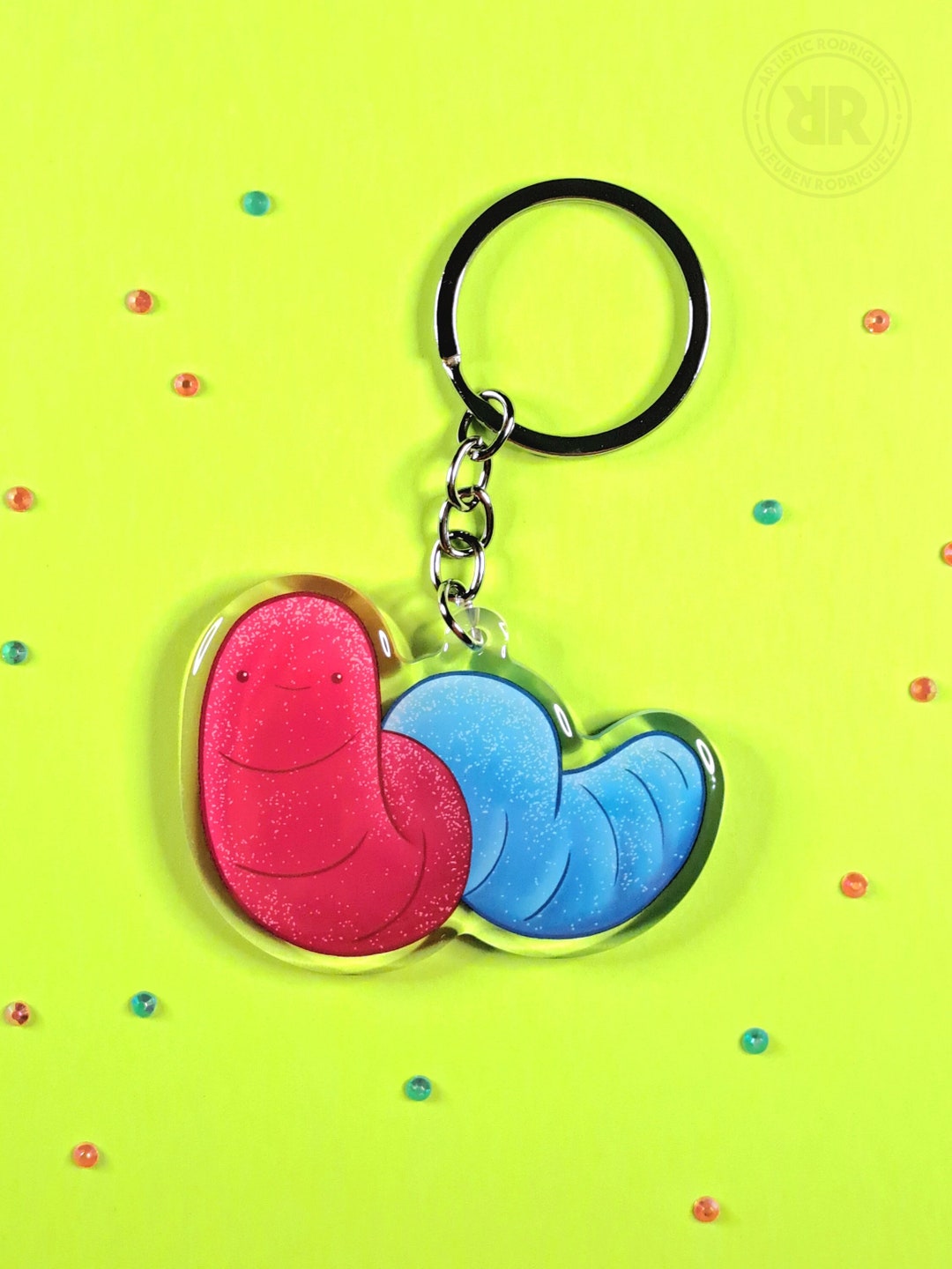Gummy Worm Keychain | Candy Keychain | Acrylic Charm | Keyring - Etsy