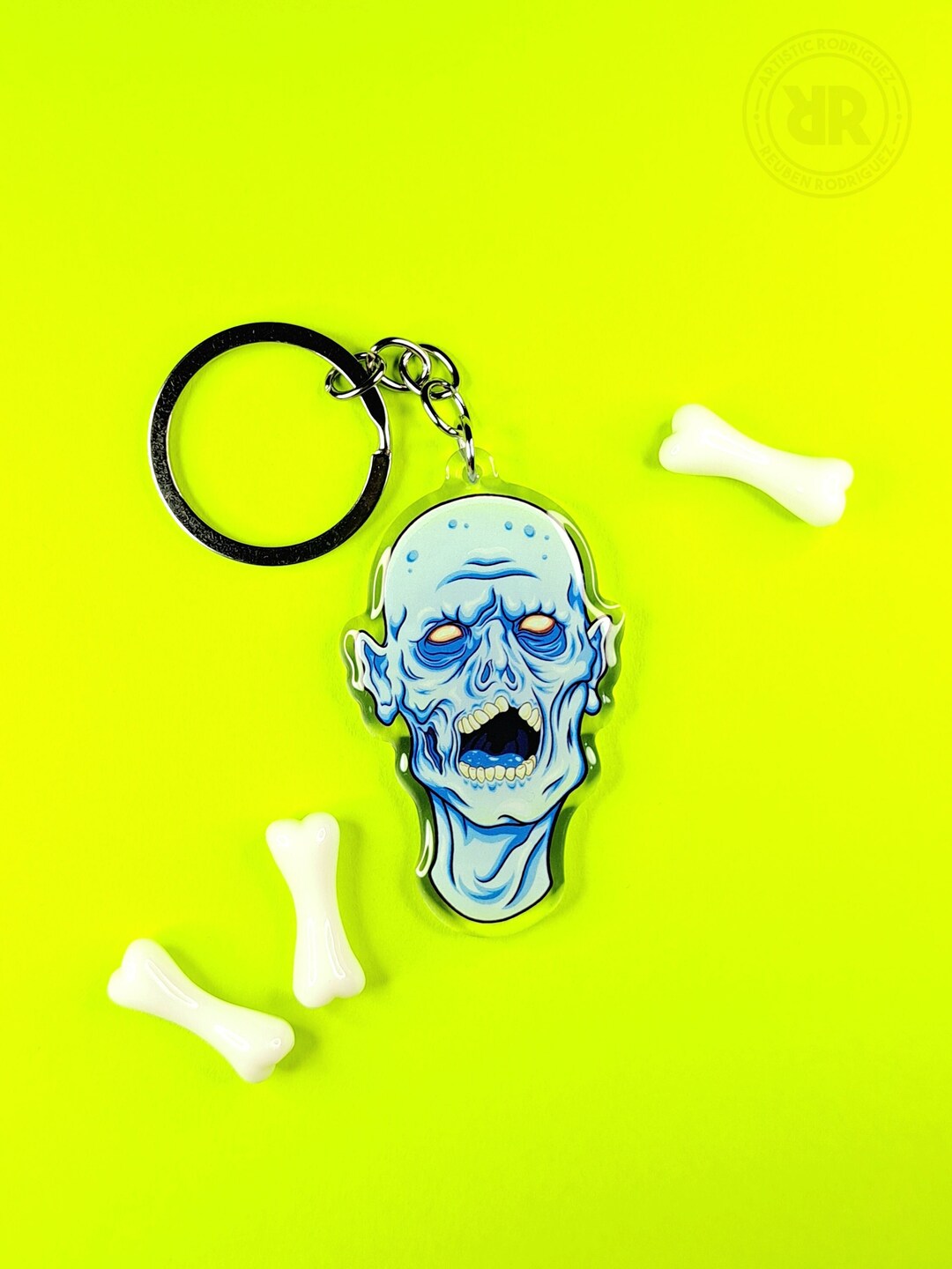 Blue Zombie Head Keychain | Creepy | Keyring | Charm | Horror | Undead ...
