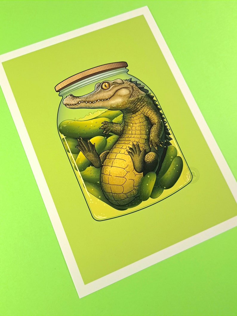 Alligator Pickle 5x7 Art Pint Animal Print Food Wall Decor Reptile Wall ...