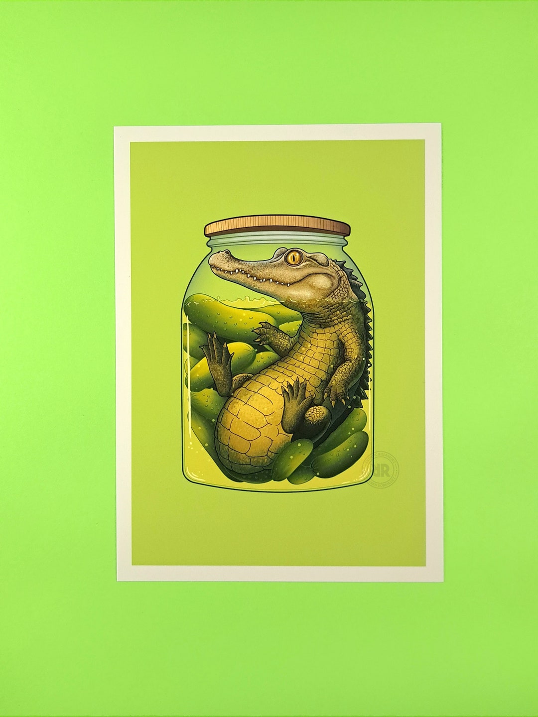 Alligator Pickle 5x7 Art Pint Animal Print Food Wall Decor Reptile Wall ...