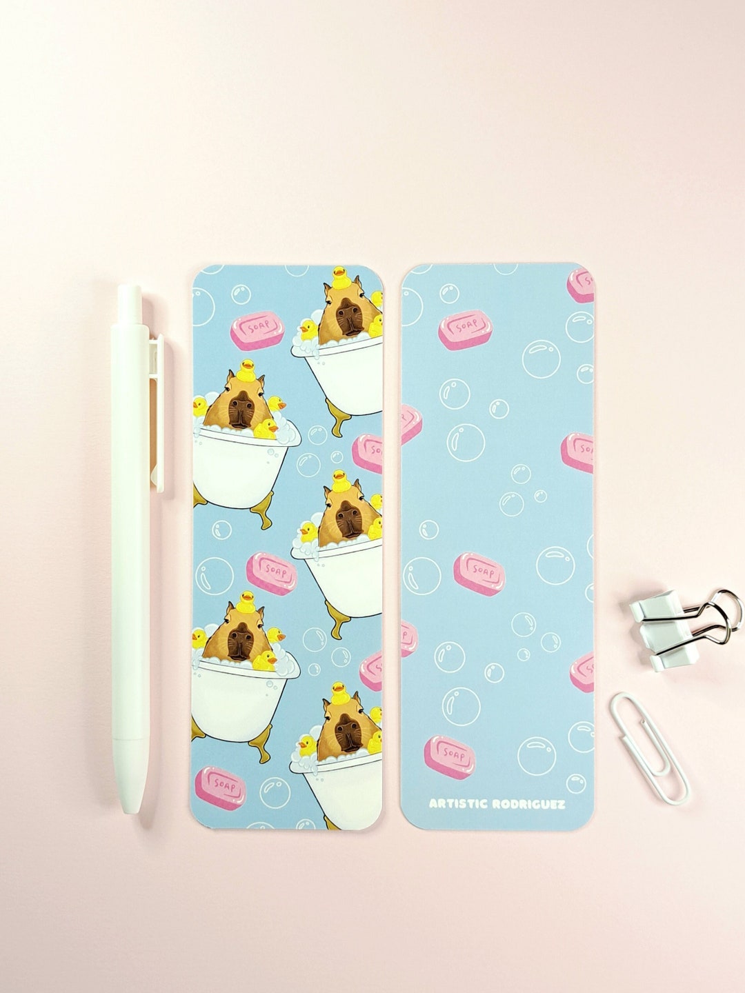 Capybara Bath Bookmark | Animal Art - Etsy