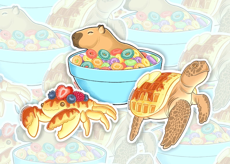 Animal Breakfast Food Sticker Pack | Waterproof Matte Stickers - Etsy