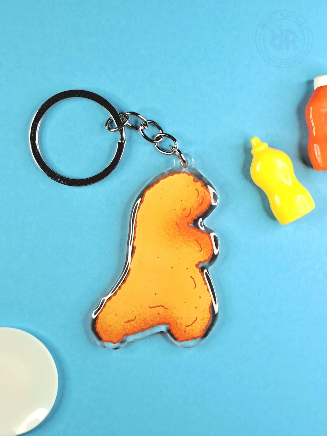 Dino Nugget Keychain | Dinosaur Charm | Food Keyring - Etsy