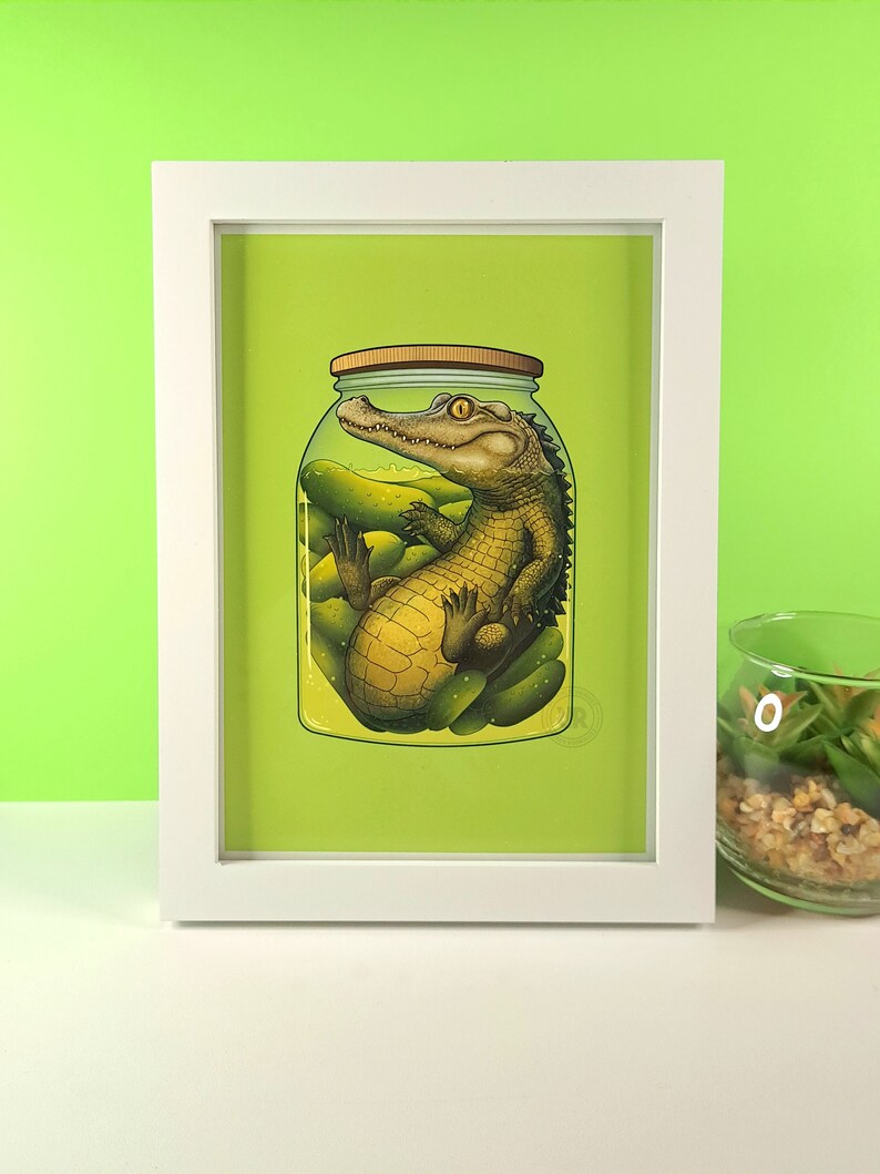 Alligator Pickle 5x7 Art Pint Animal Print Food Wall Decor Reptile Wall ...