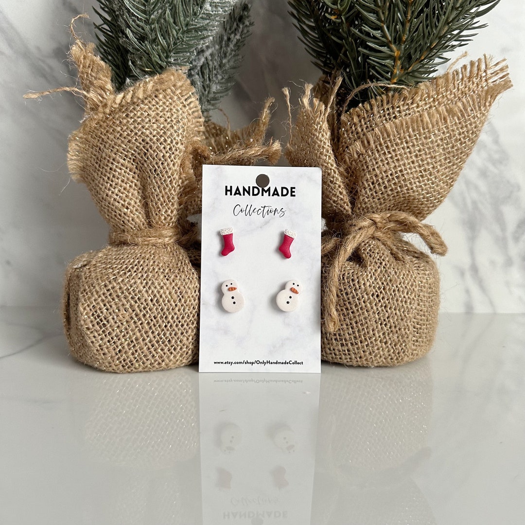 Micro Christmas Stocking and Snowman Stud Pack Handmade - Etsy