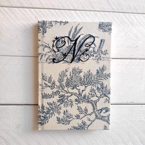 French Toile De Jouy Fabric-covered Notebook, Monogrammed, Red, Blue ...