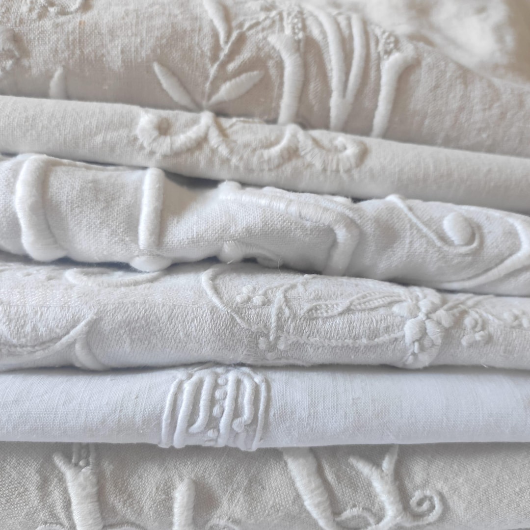 Antique French Monogrammed Linen & Cotton Bedsheets – Hand-embroidered ...