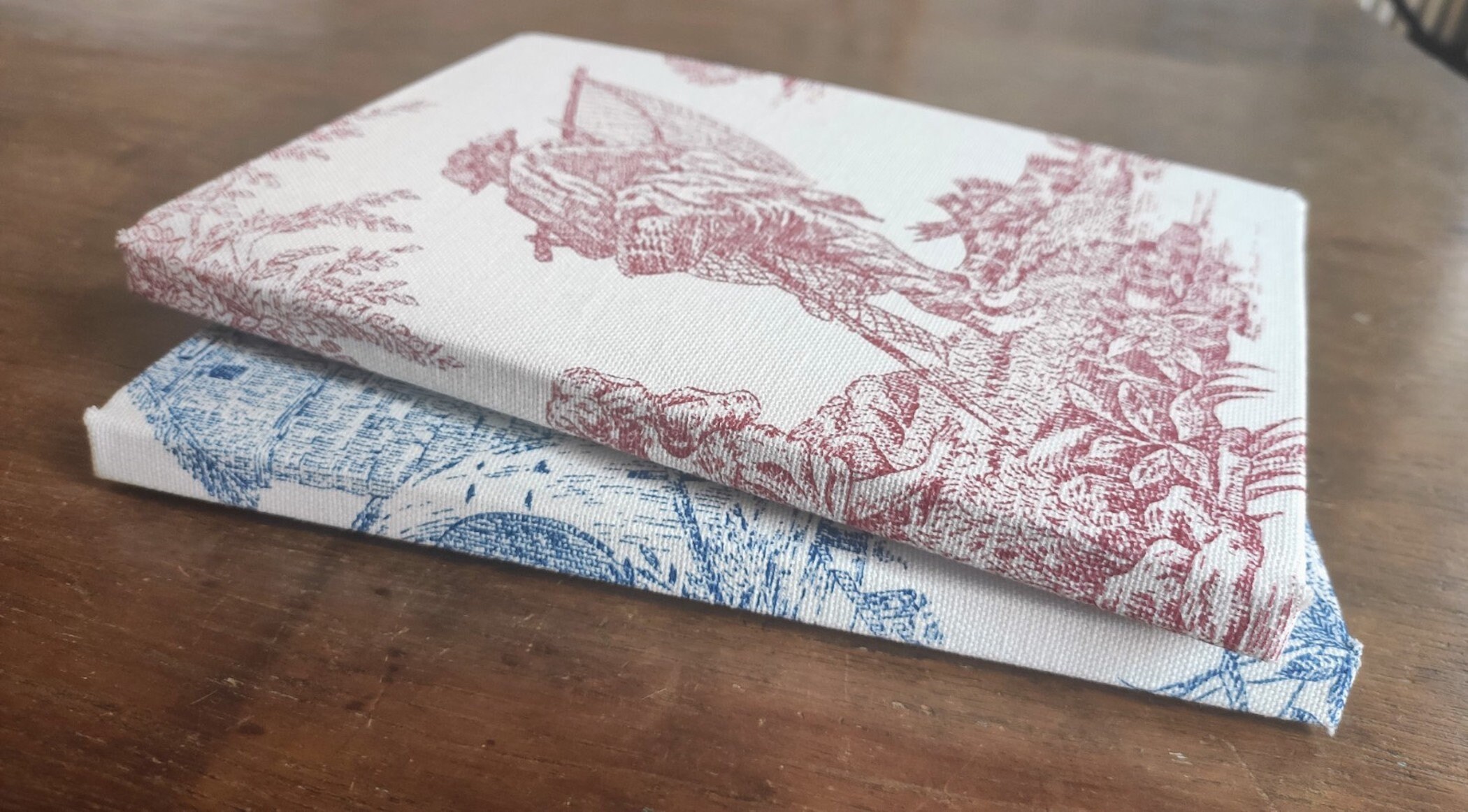 French Toile De Jouy Fabric-covered Notebook, Monogrammed, Red, Blue ...