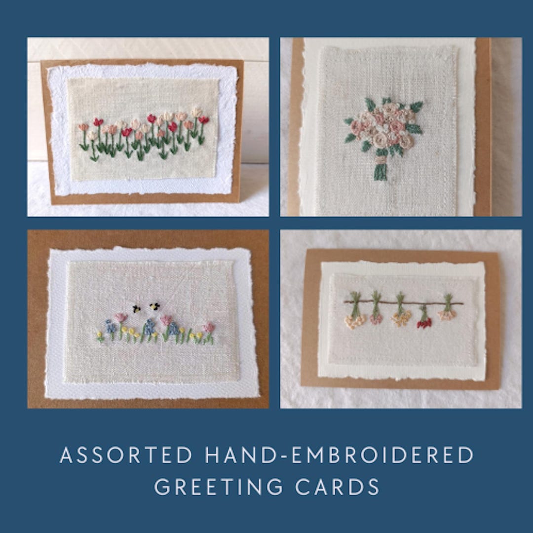 Hand-embroidered French Linen Greeting Card: Floral Keepsake - Etsy