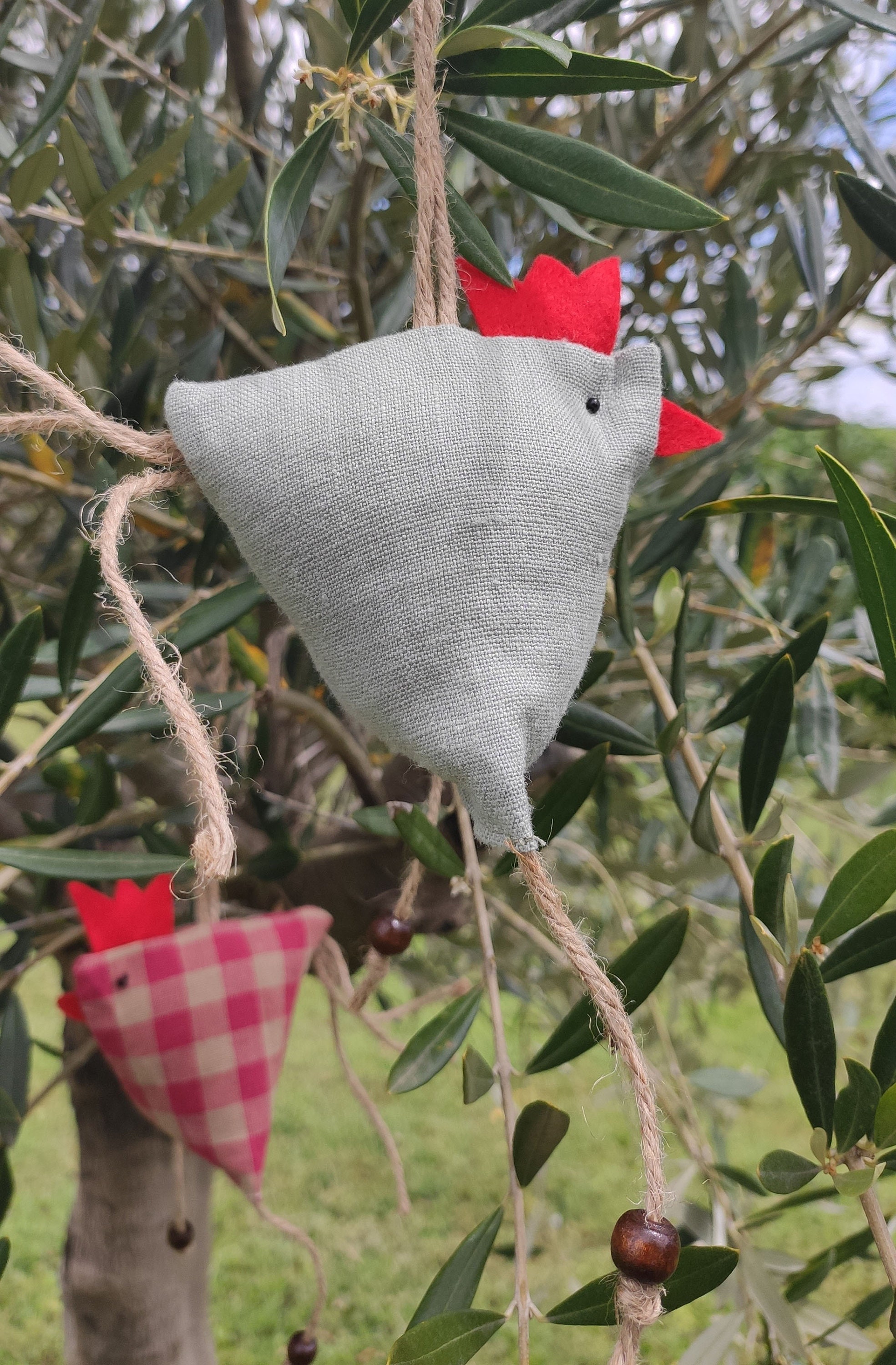 Hanging linen chicken decoration springtime Easter | Etsy