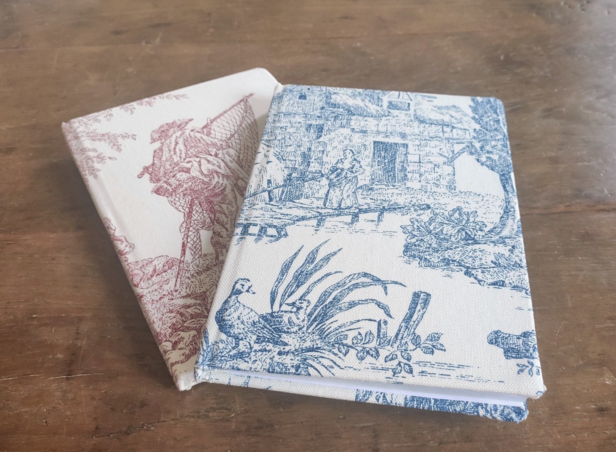 French Toile De Jouy Fabric-covered Notebook, Monogrammed, Red, Blue ...