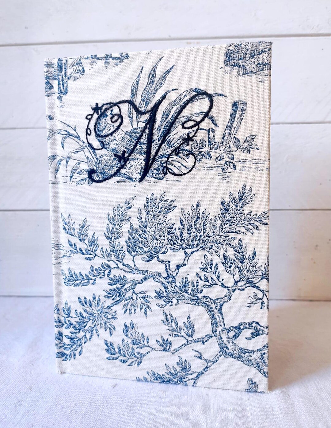 French Toile De Jouy Fabric-covered Notebook, Monogrammed, Red, Blue ...